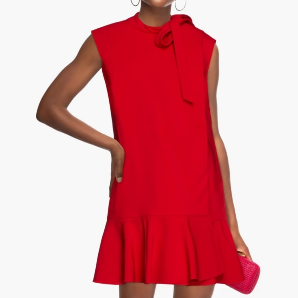 Valentino Red Bow Collar Fluted Wrap Effect Wool-Blen… - Gem